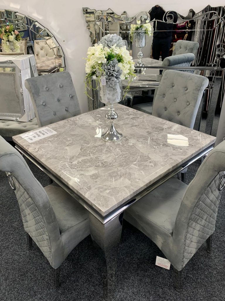 Square Louis Grey Marble Dining Table Set - Finishing Touches