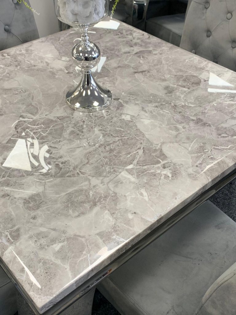 Square Louis Grey Marble Dining Table Set - Finishing Touches